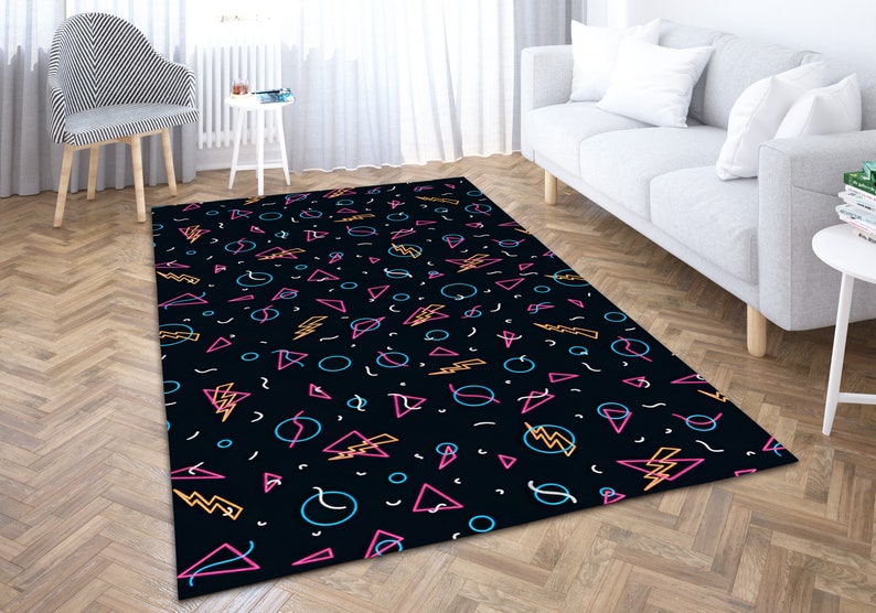Retro Arcade Carpet, Colorful Trippy Area Rug, 80s 90s Accent Floor Mat ...