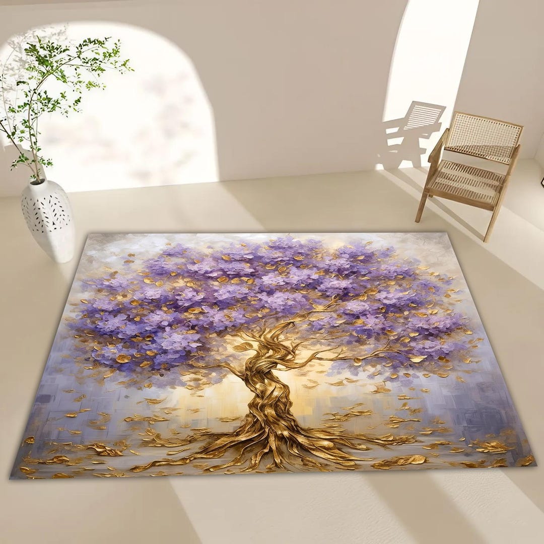Purple Tree Patterned Rug, Purple Tree Rug, Tree Themed Rug, Tree ...