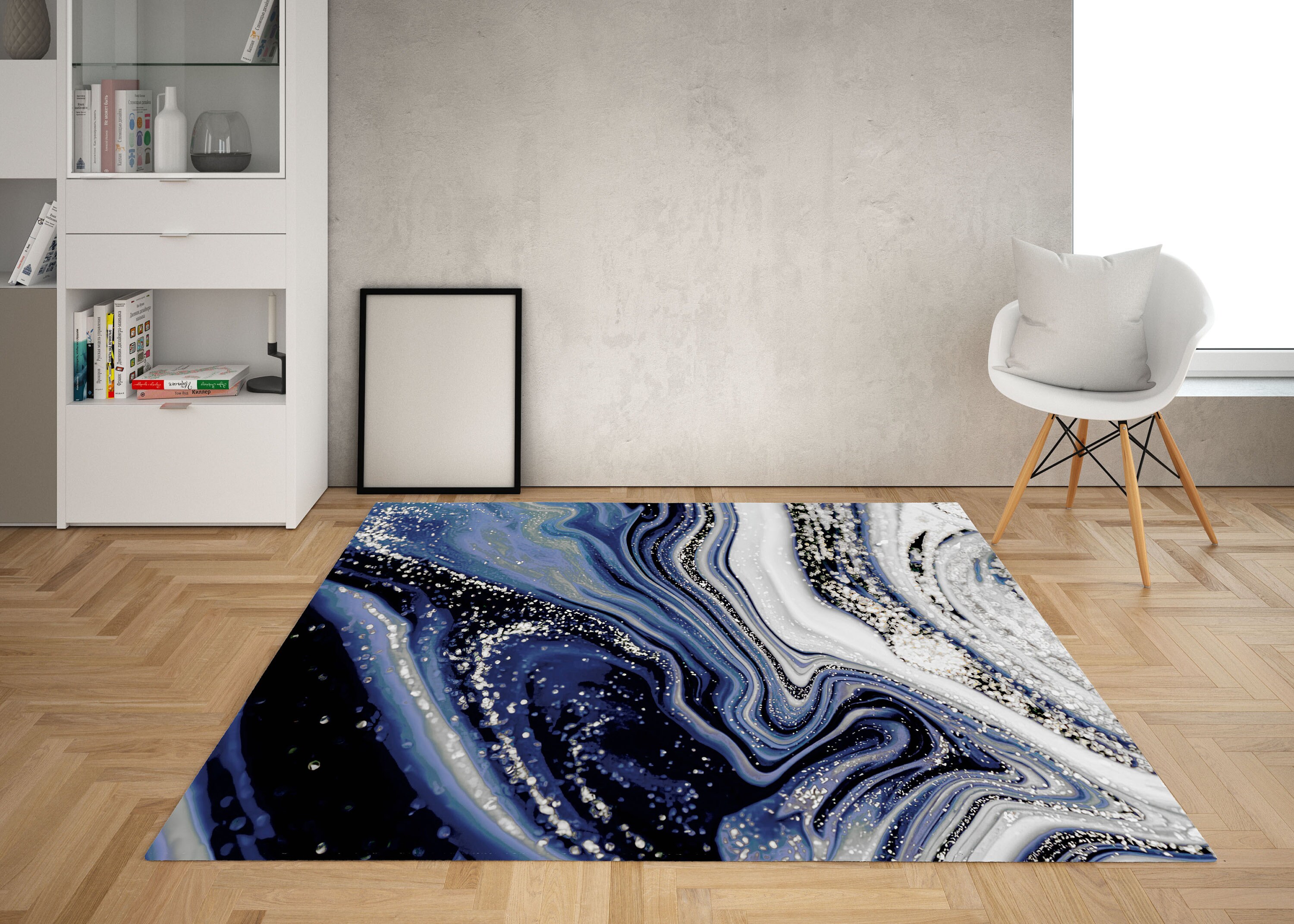 Dark Blue Marble Rug, Rugs for Living Room,washable Rug, Digital Print ...