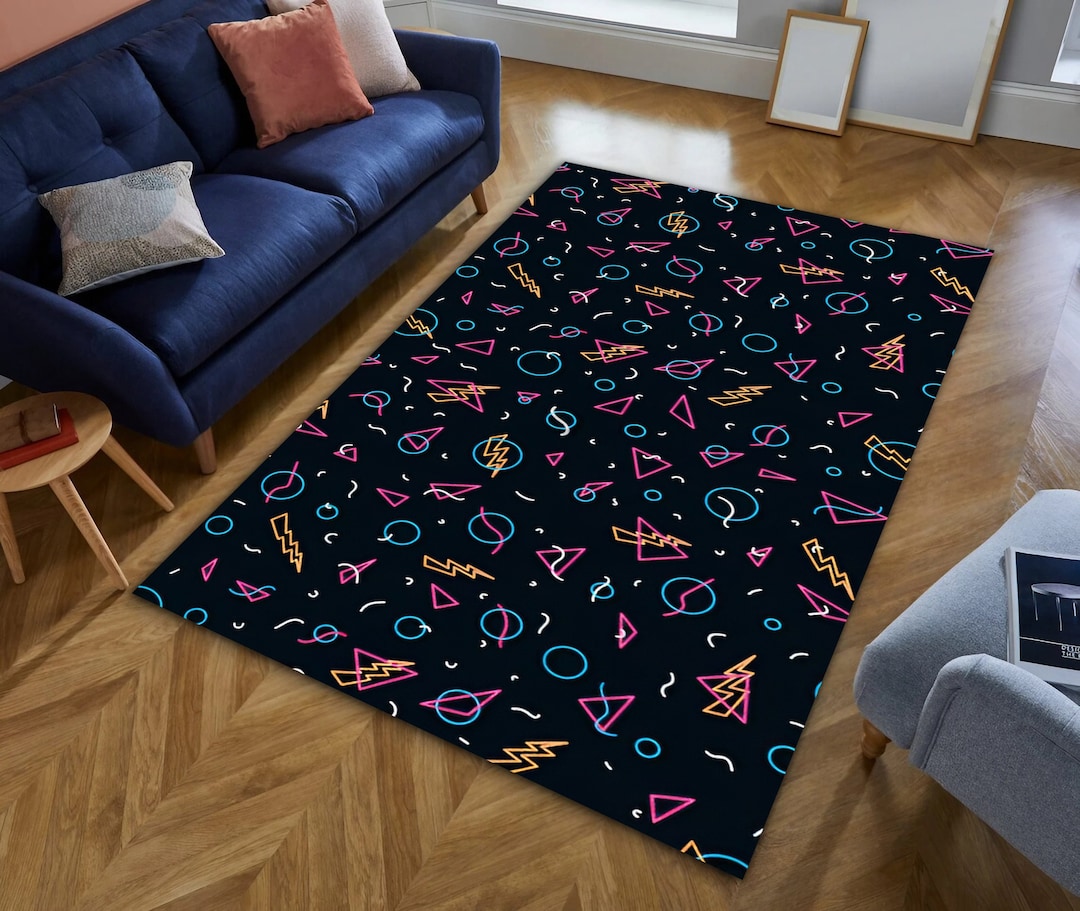 Retro Arcade Carpet, Colorful Trippy Area Rug, 80s 90s Accent Floor Mat ...