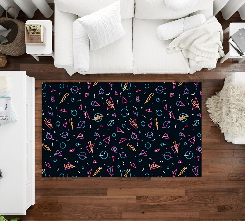 Retro Arcade Carpet, Colorful Trippy Area Rug, 80s 90s Accent Floor Mat ...