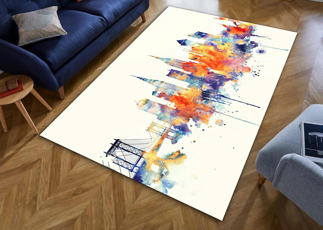 New York Rug, New York Skyline Rug, Office Decor Rug, Watercolor City ...