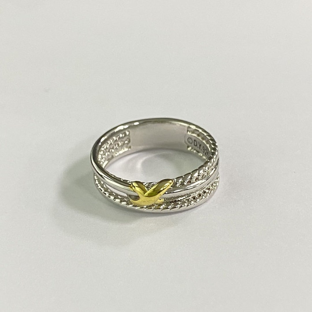 Gift for Her/dy 925 Sterling Silver and Gold X Crossover Ring Size 7,8 ...