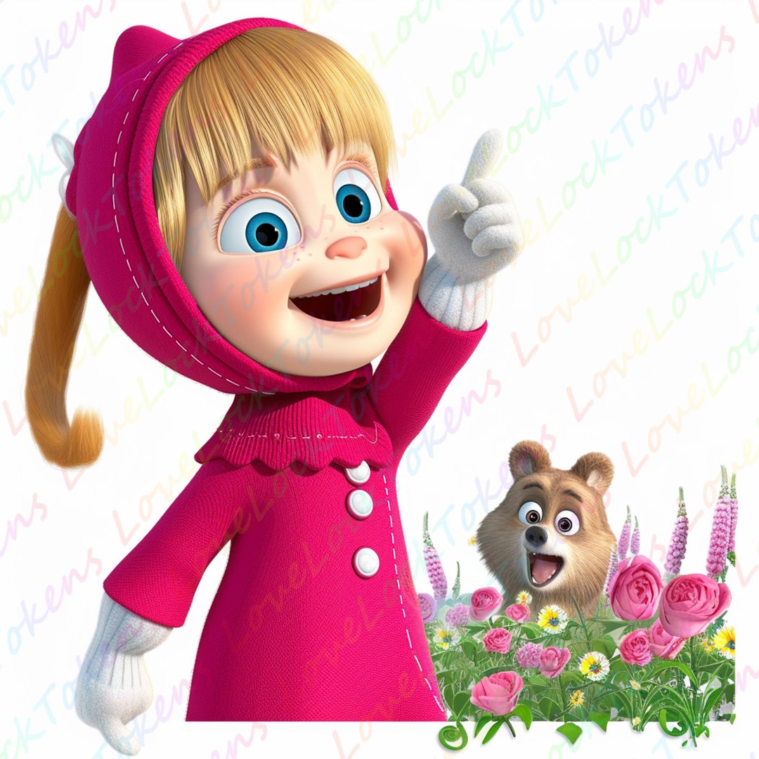 Set of 8 Flower Masha and the Bear Png Digital Download,cake & Cupcake ...