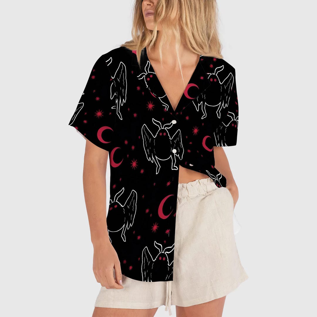 Mothman Button up Shirt, Mothman Hawaiian Shirt, Cryptid Hawaii Shirt ...