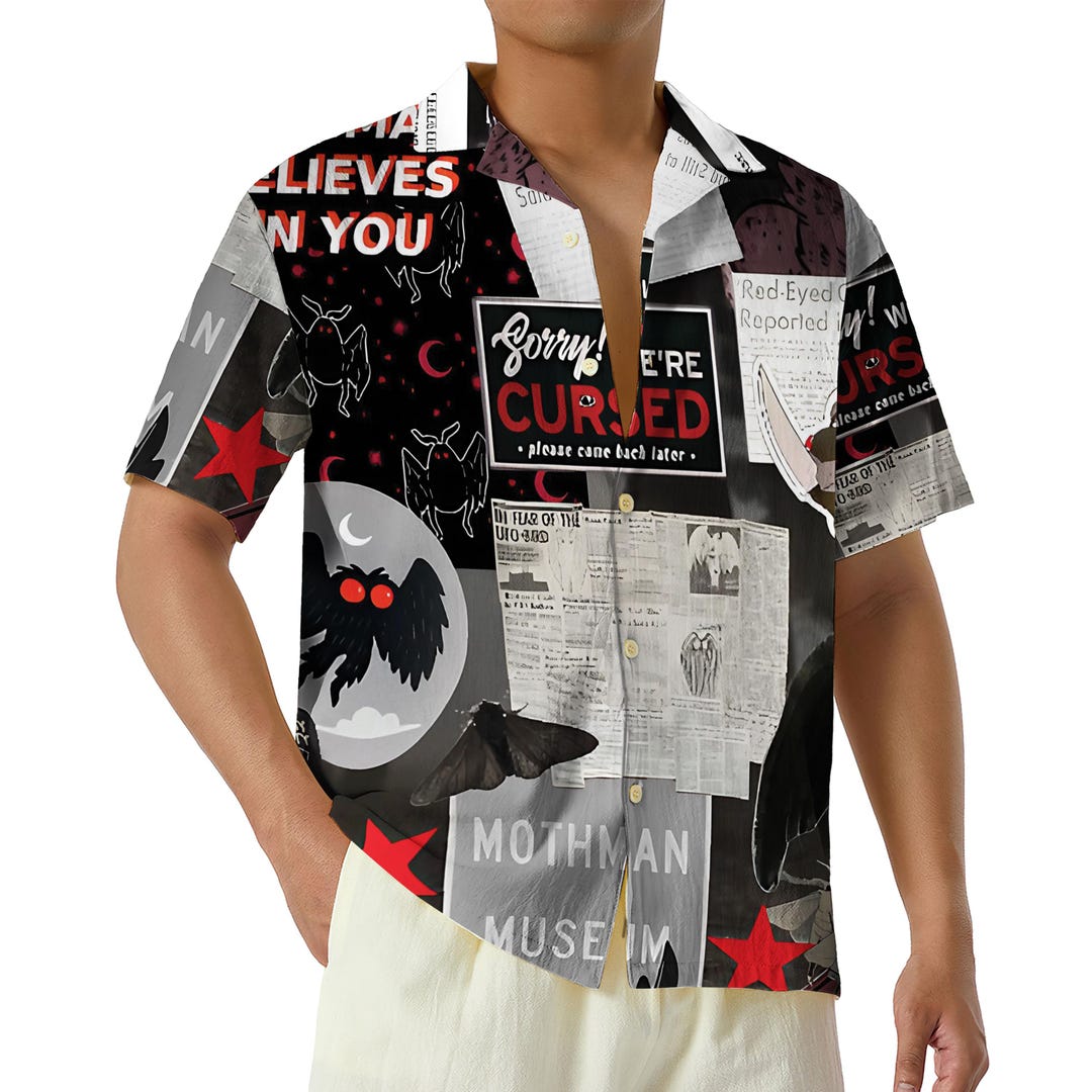 Mothman Button up Shirt, Mothman Shirt, Moth Man Hawaiian Shirt ...