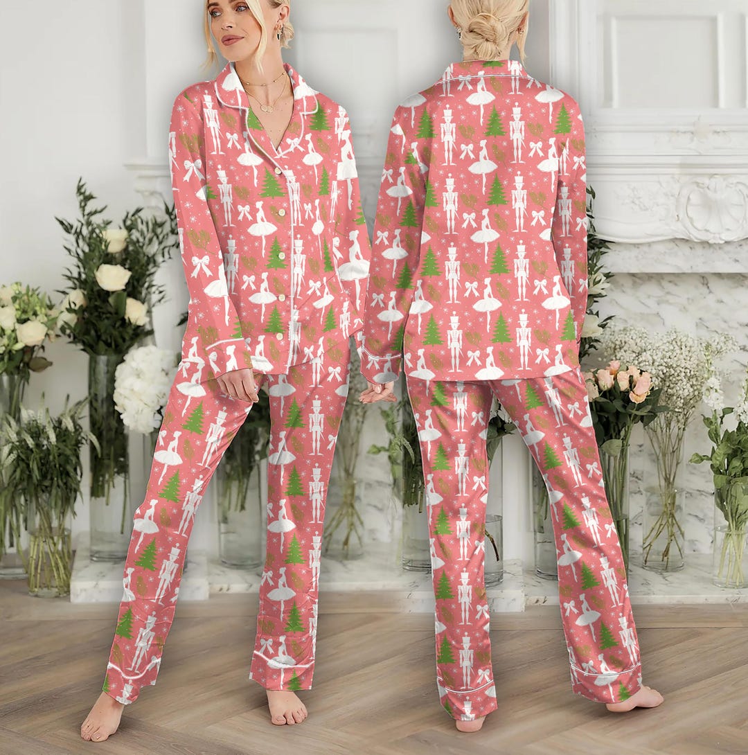 Nutcracker Coquette Christmas Pajamas Set Women, Pink Fairy Holiday ...