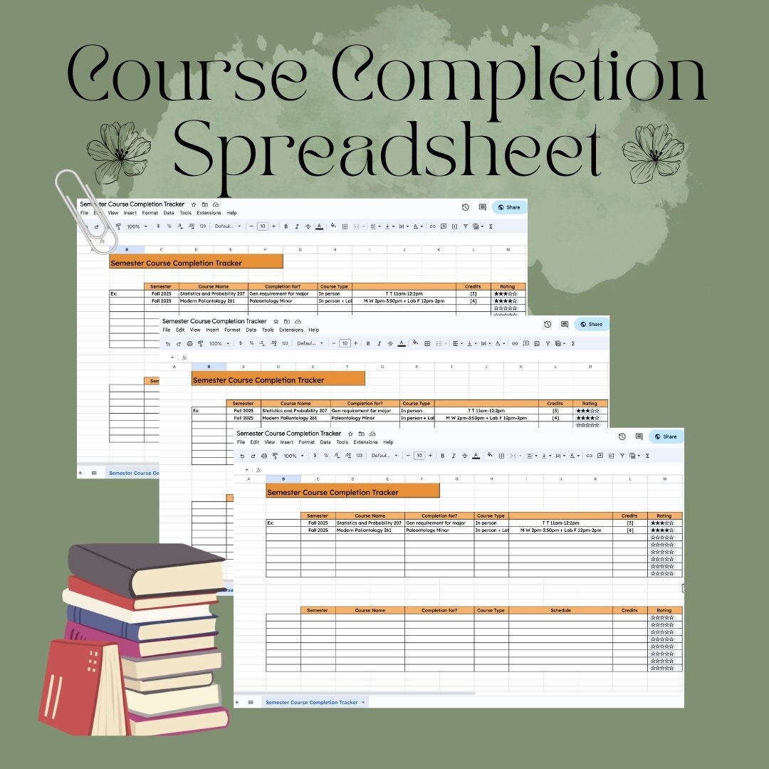 Course Completion Spreadsheet - Etsy