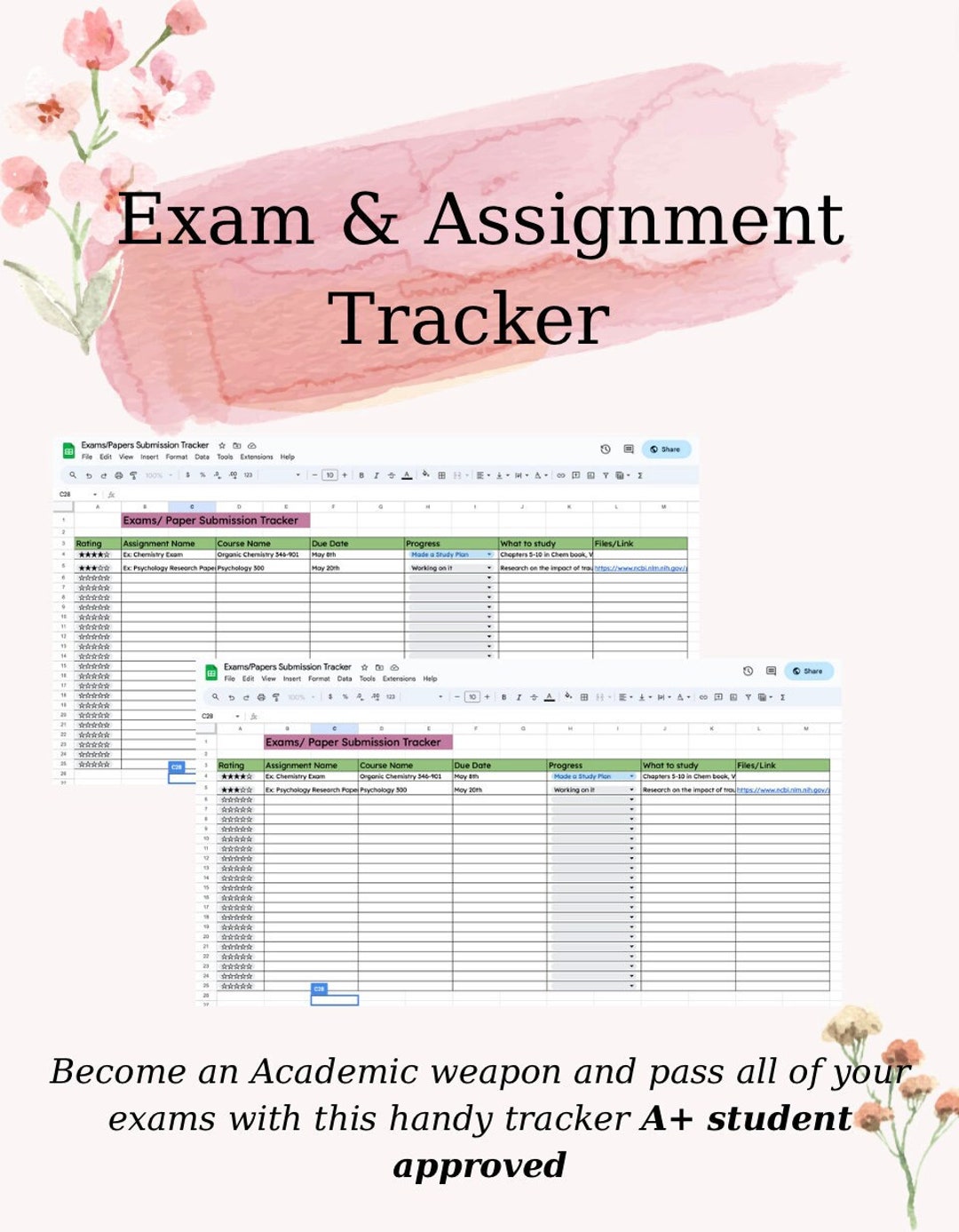 Exam and Major Assignment Tracker - Etsy