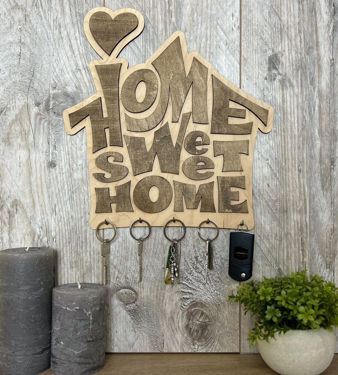 Key Holder Home Sweet Home, Car Key Rack, Wall-mounted Decor, Wooden ...