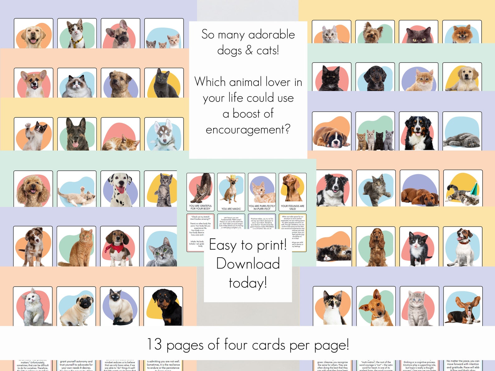 Thera-pets Affirmation Cards, Dogs and Cats, Printable Positive ...