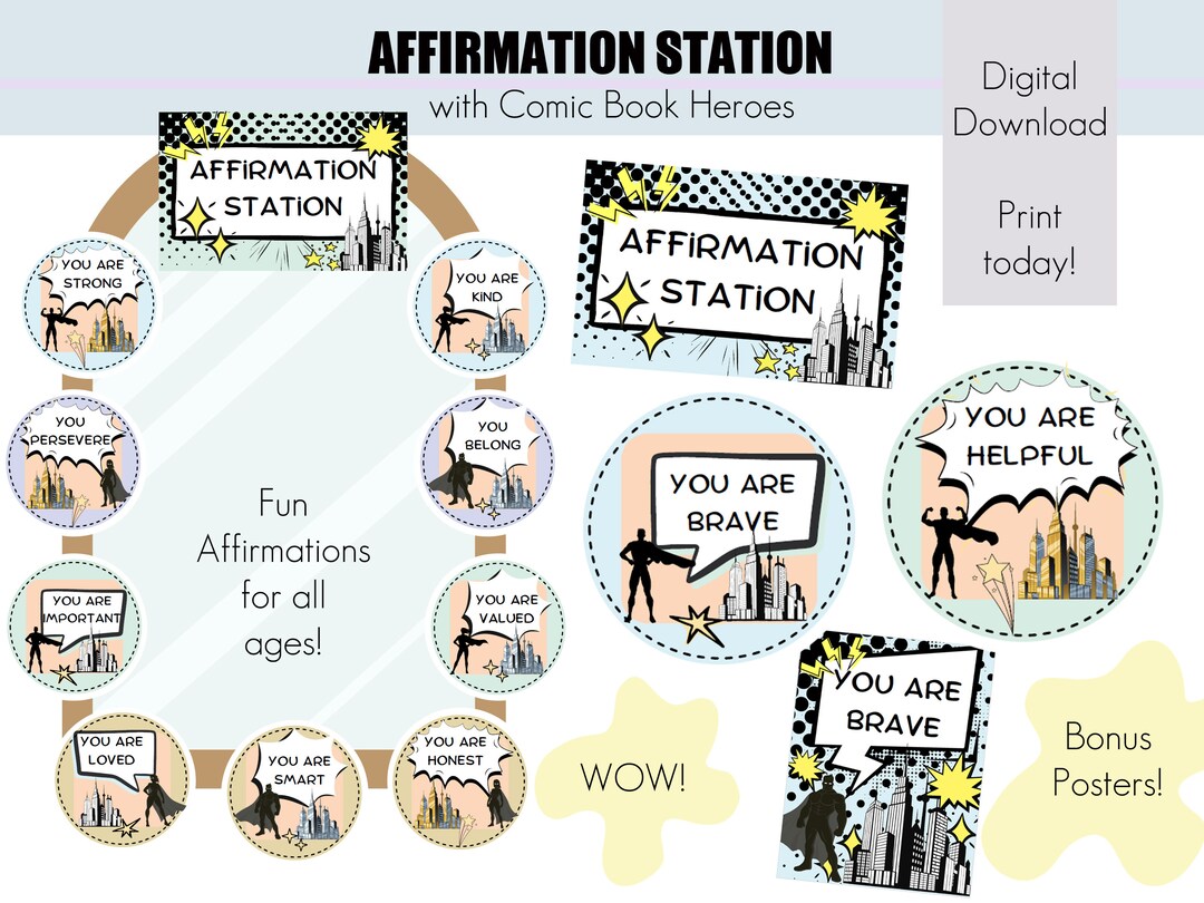 Affirmation Station | Comic Book Theme | Positive Affirmations Mirror ...