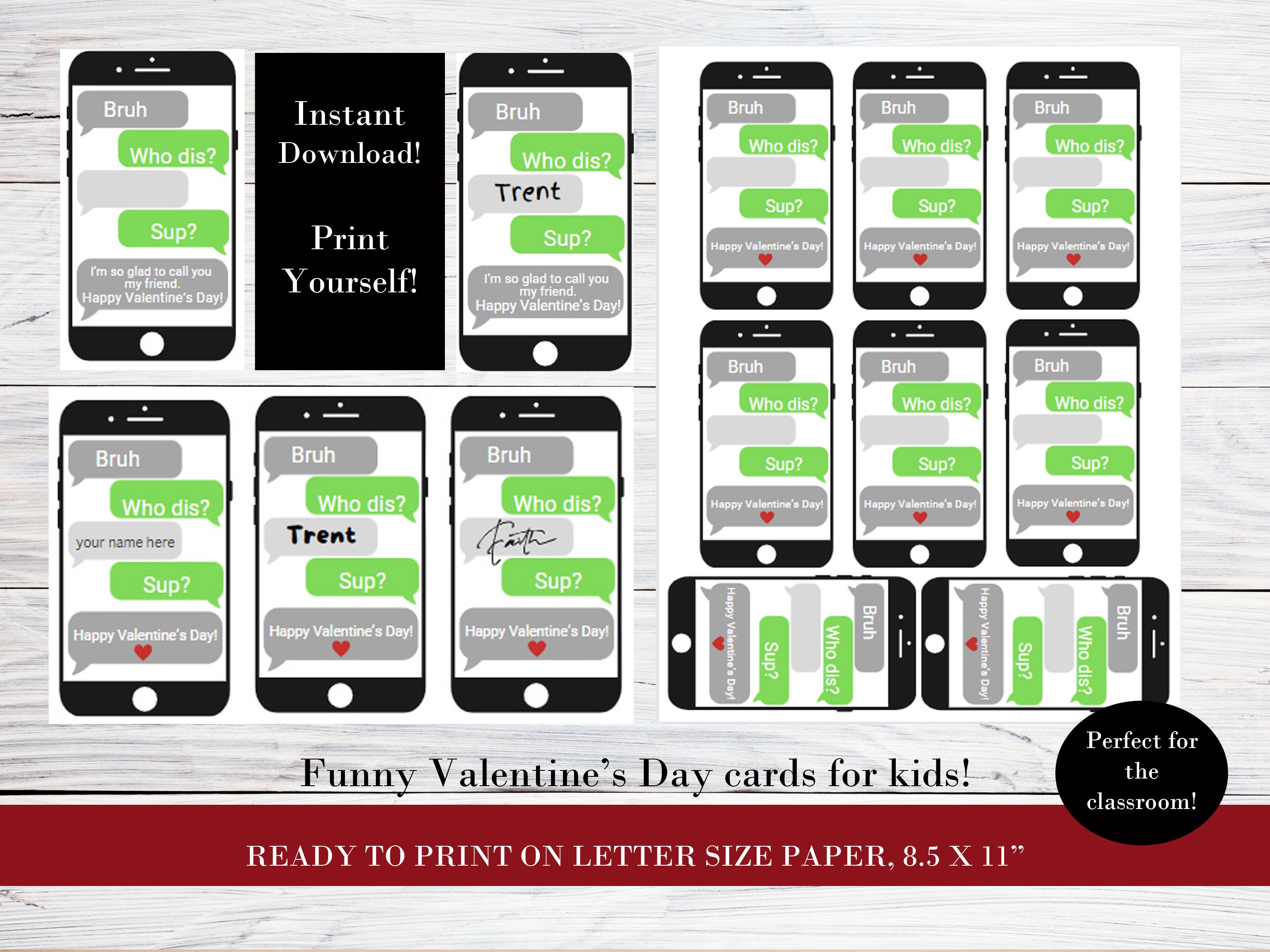 Cell Phone Valentines Cards Printable for Tweens and Teens Kids Funny ...