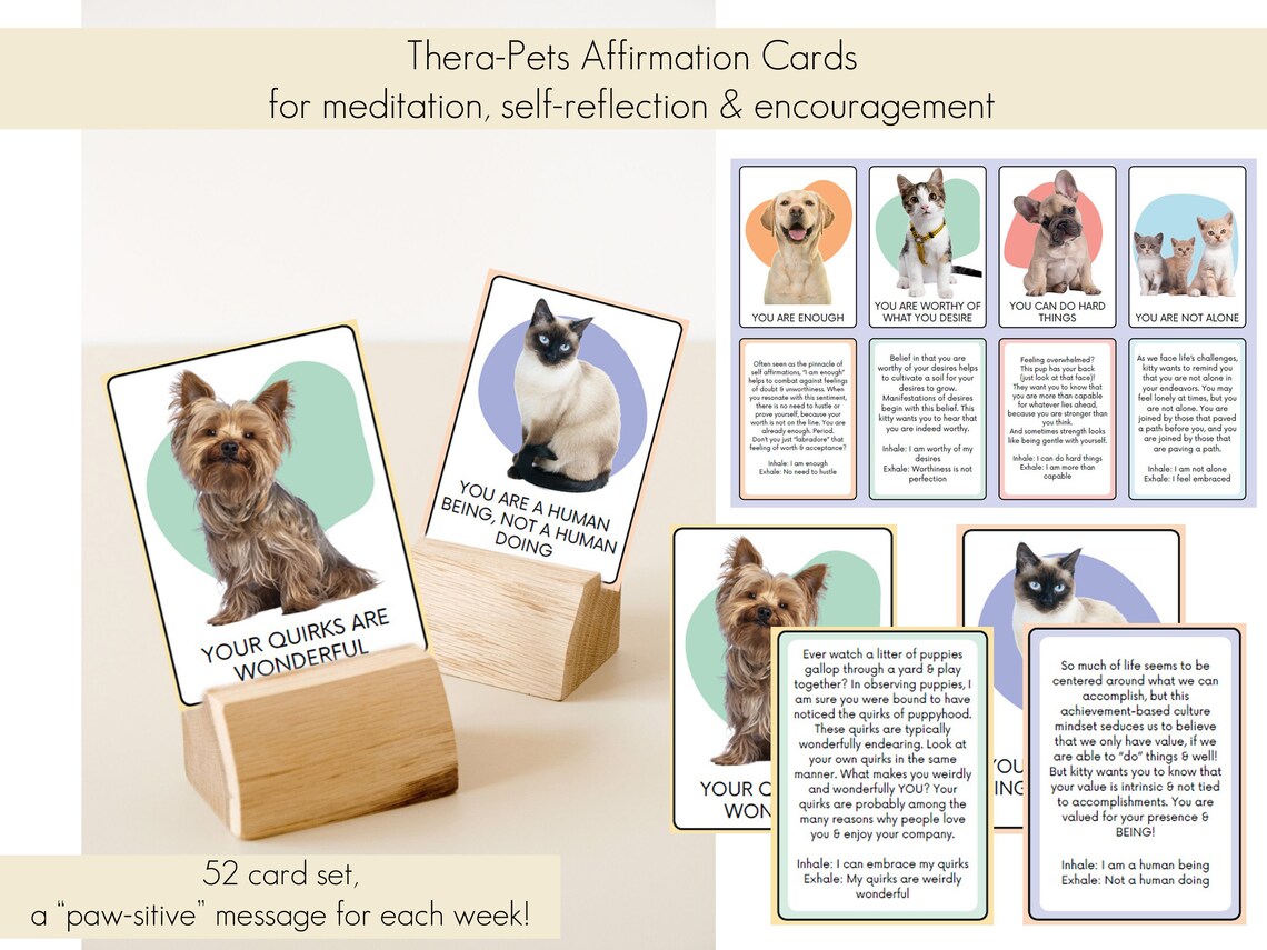 Thera-pets Affirmation Cards, Dogs and Cats, Printable Positive ...