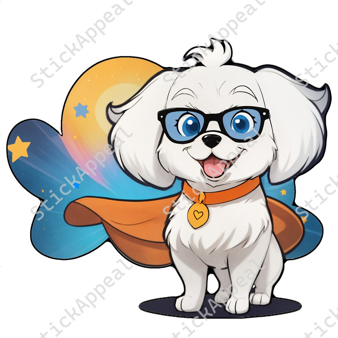 Super Hero Pup Sticker, Maltese Dog Decal, Laptop Sticker, Journal ...