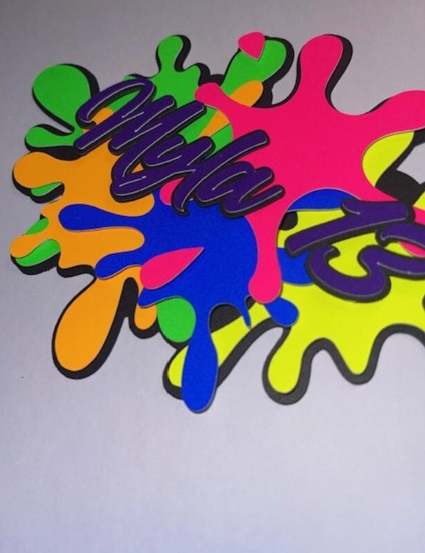 Neon Paint Splatter Cake Topper Personalised - Etsy