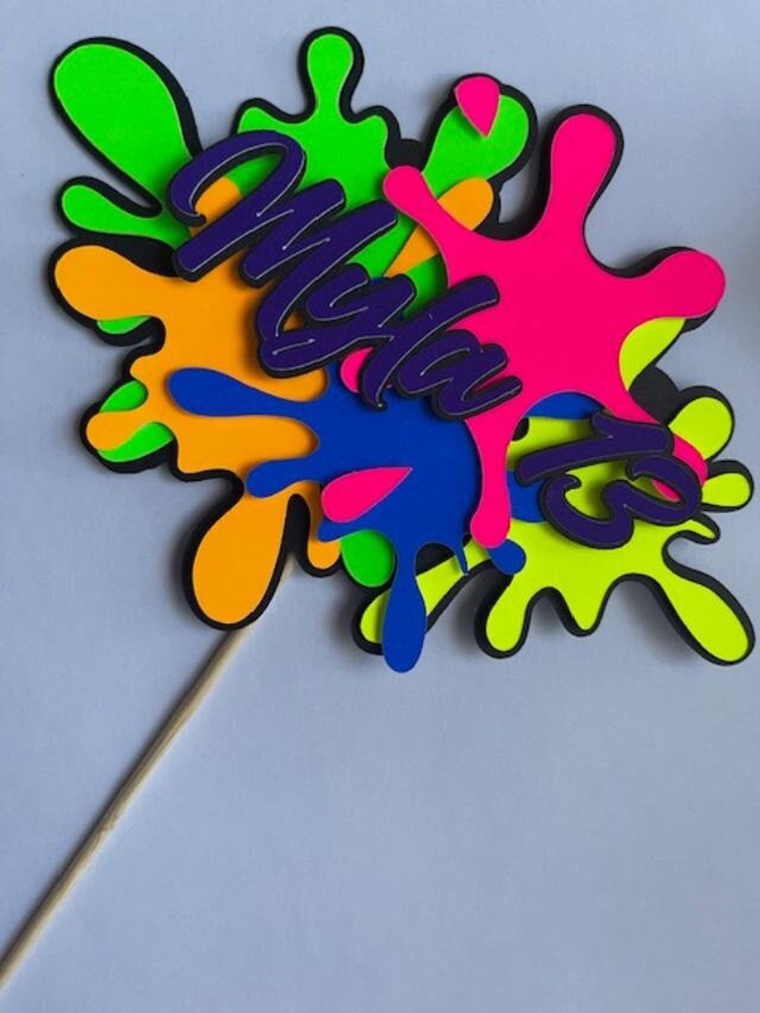 Neon Paint Splatter Cake Topper Personalised - Etsy