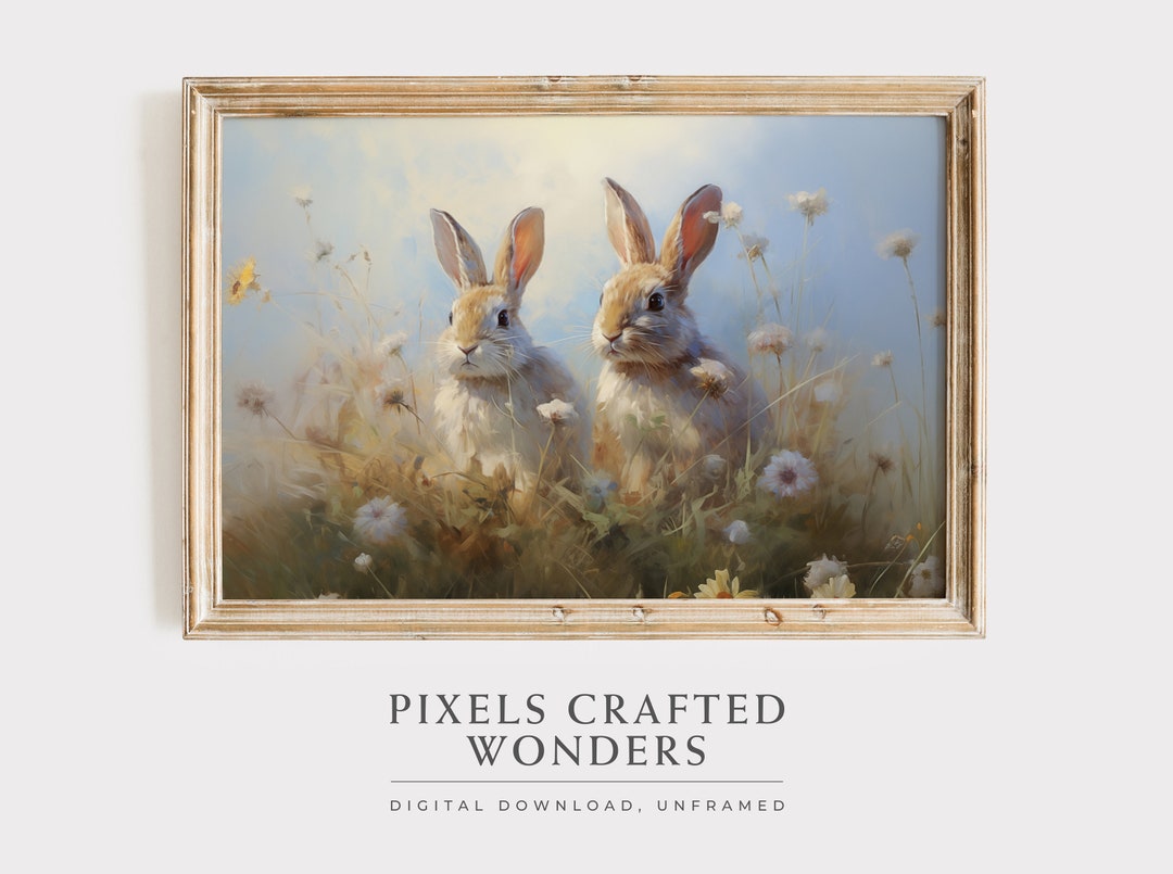 Cute Spring Bunny Rabbits Print, Easter Wall Art, Vintage Spring ...