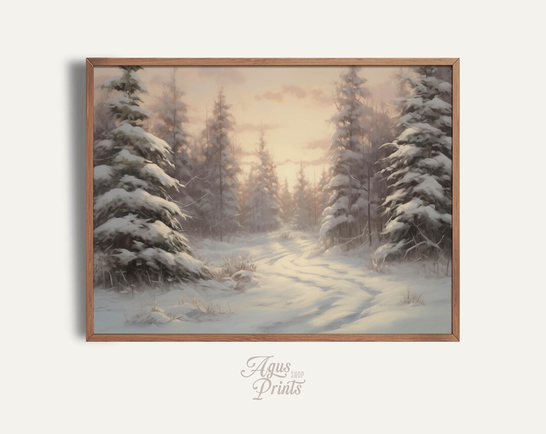 Forest Wall Art Snowy Winter Landscape Print, Vintage Christmas Wall ...
