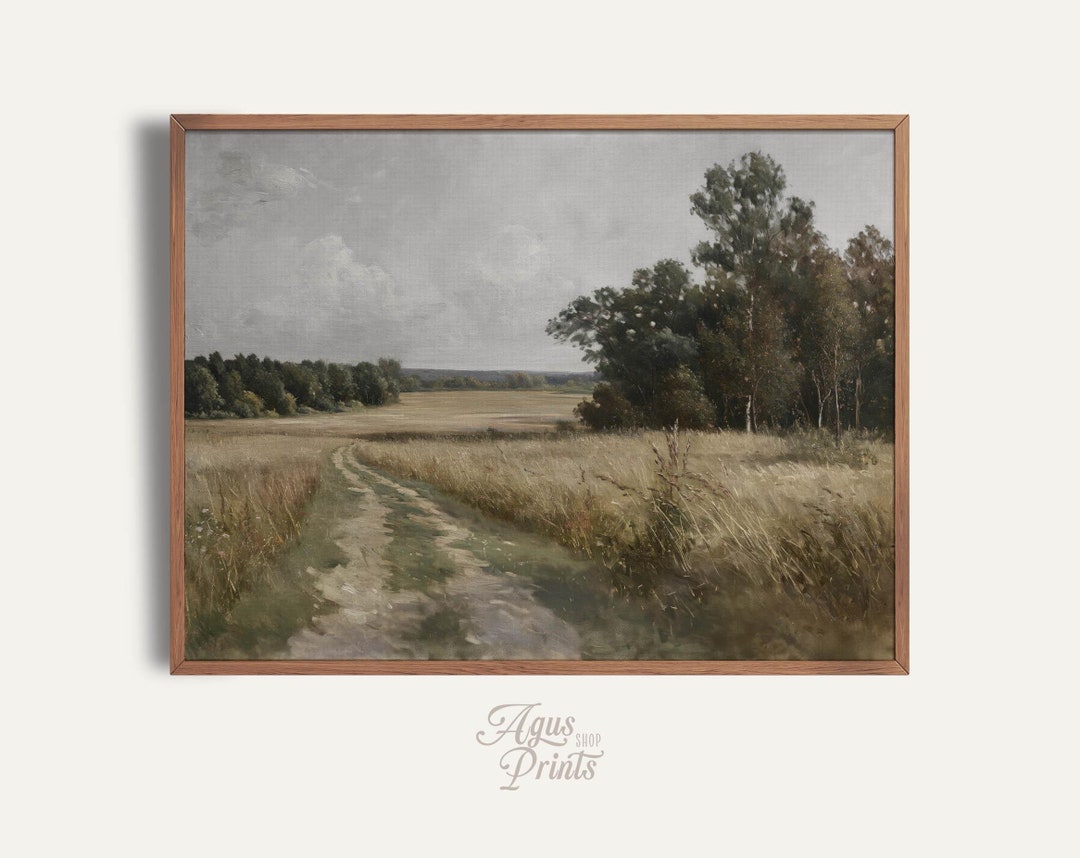 Vintage Country Landscape Painting, Rustic Wall Art, Countryside ...