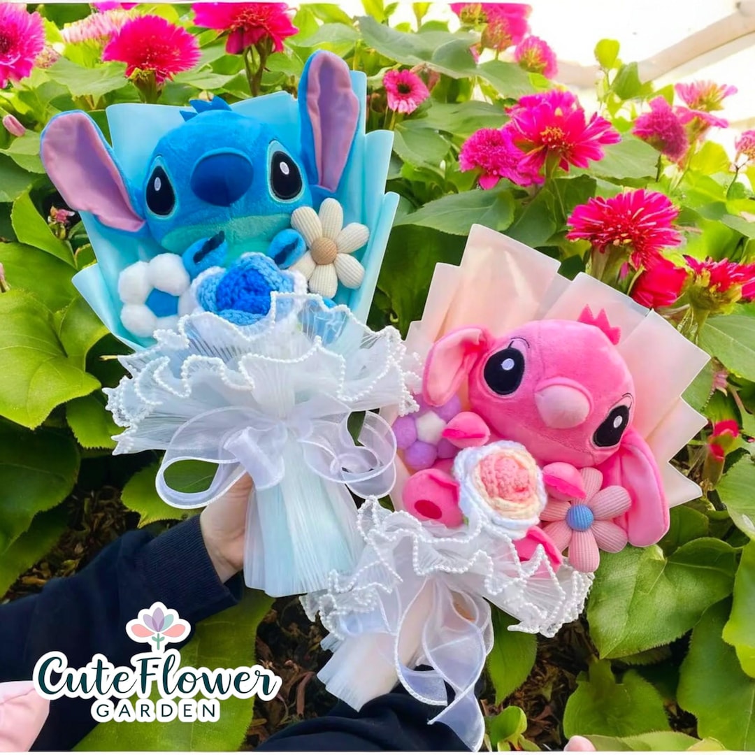 Lilo and Stitch Bouquet With Knitted Roses, Disney Plush Bouquet ...
