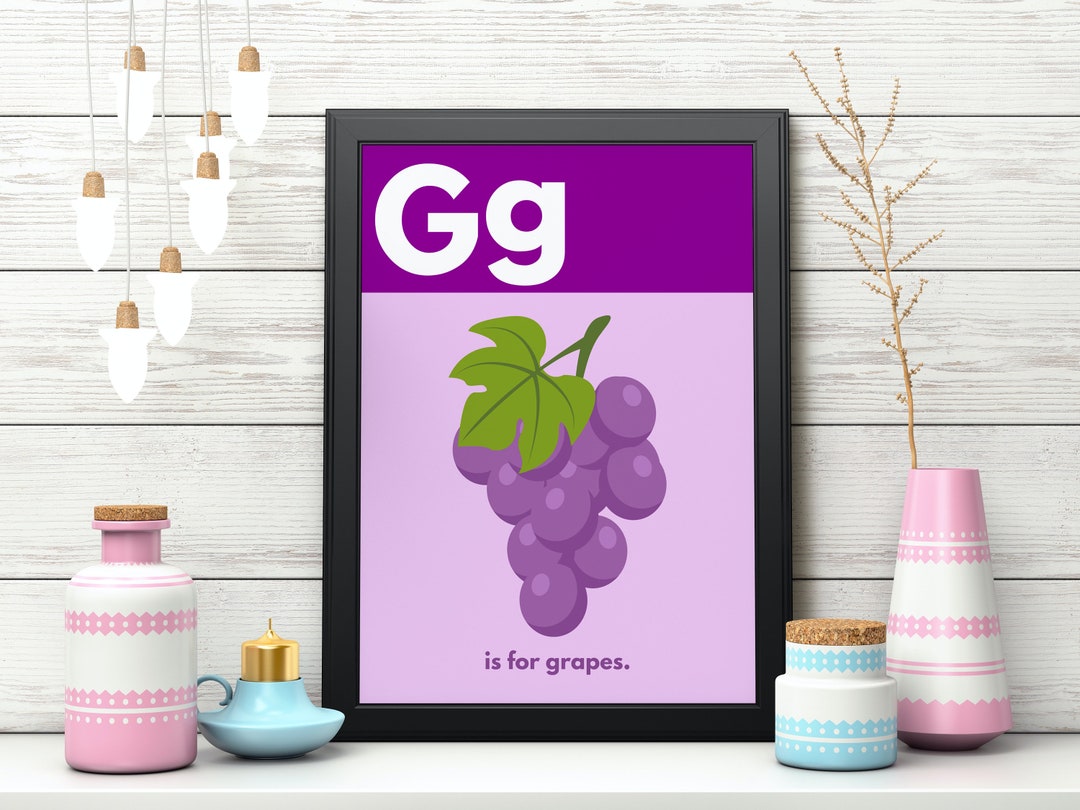 Alphabet Poster for Kids 'G is for Grapes.' Educational Poster, Bright ...