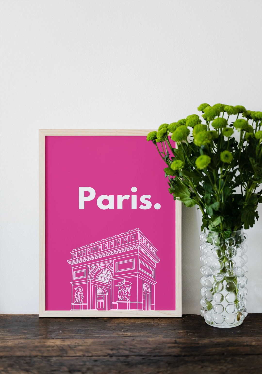Printable Funky Paris Wall Art With Arc De Triomphe, Bright Pink Preppy ...