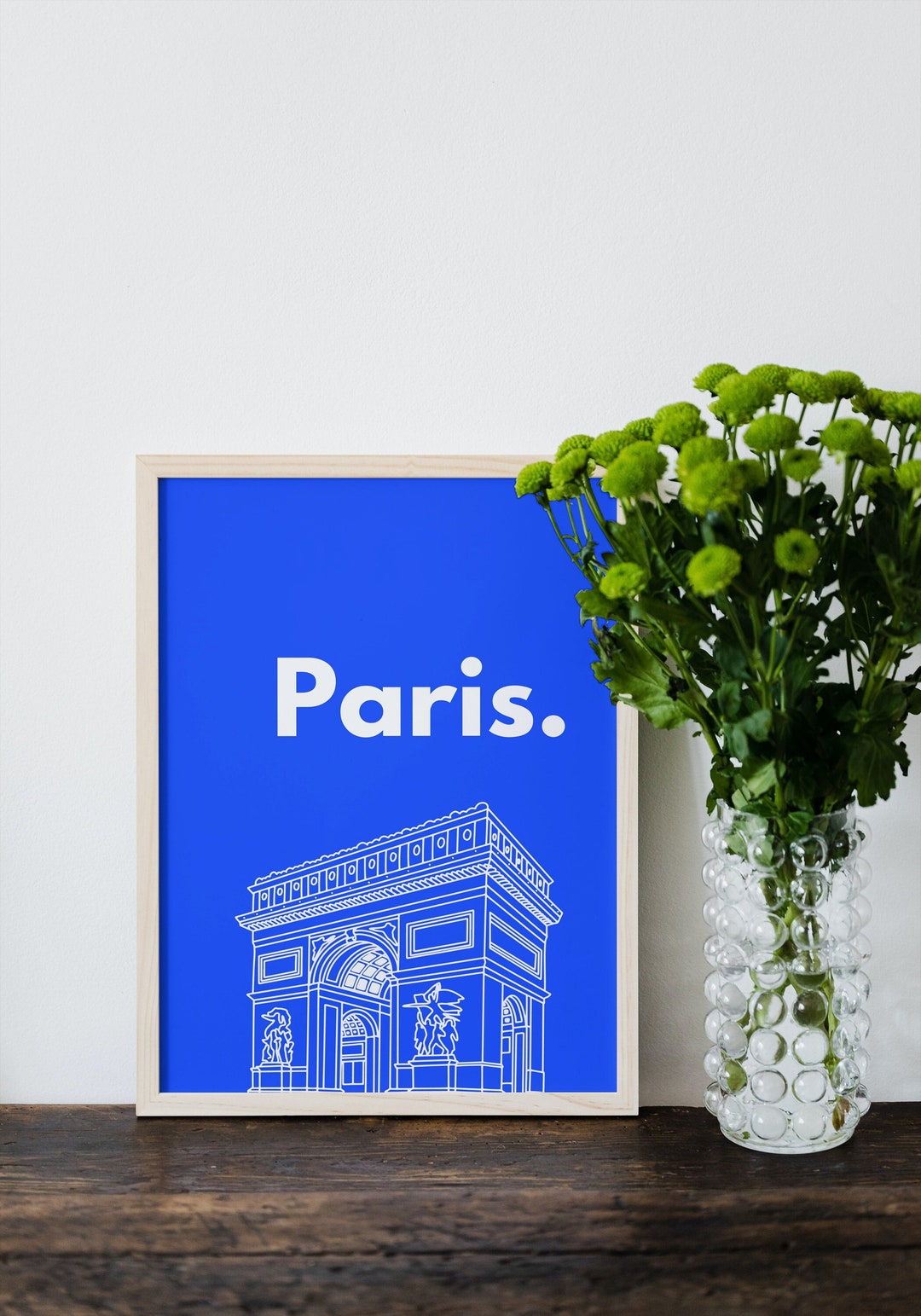 Printable Funky Paris Wall Art With Arc De Triomphe, Bright Blue Preppy ...