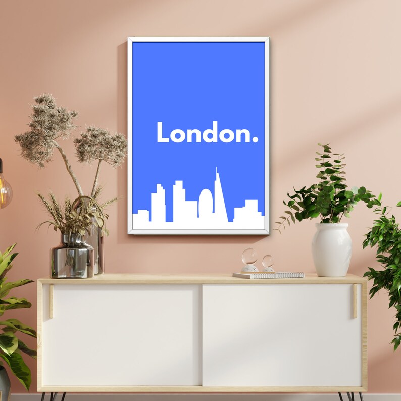 Printable Colourful London Wall Art, Bright Blue Eclectic Decor ...