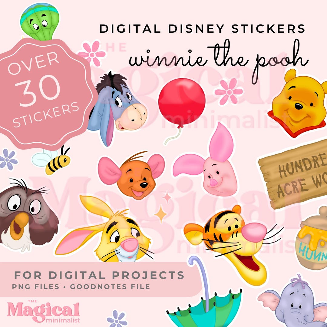 Winnie the Pooh Digital Stickers Clipart for Digital Planner ...