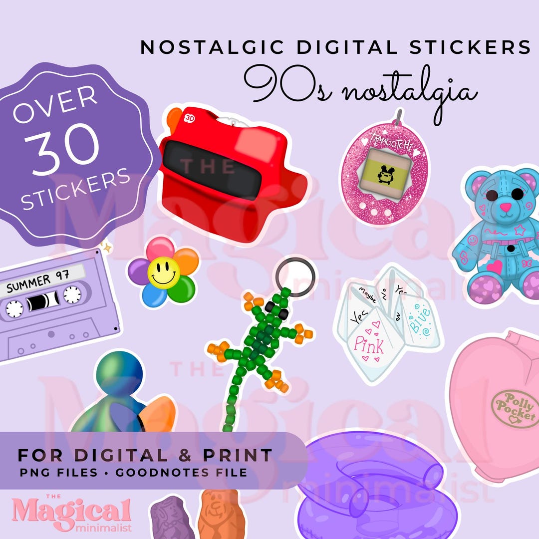 90s Nostalgia Digital Stickers: Millennial Clipart Bundle (PNG ...