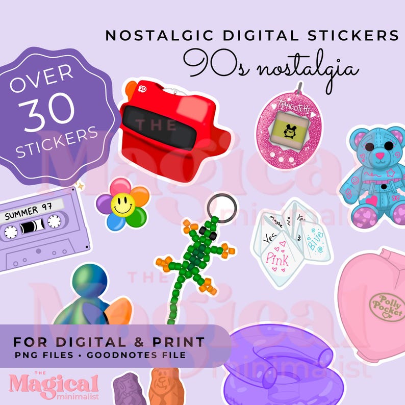 90s Nostalgia Digital Stickers: Millennial Clipart Bundle (PNG ...