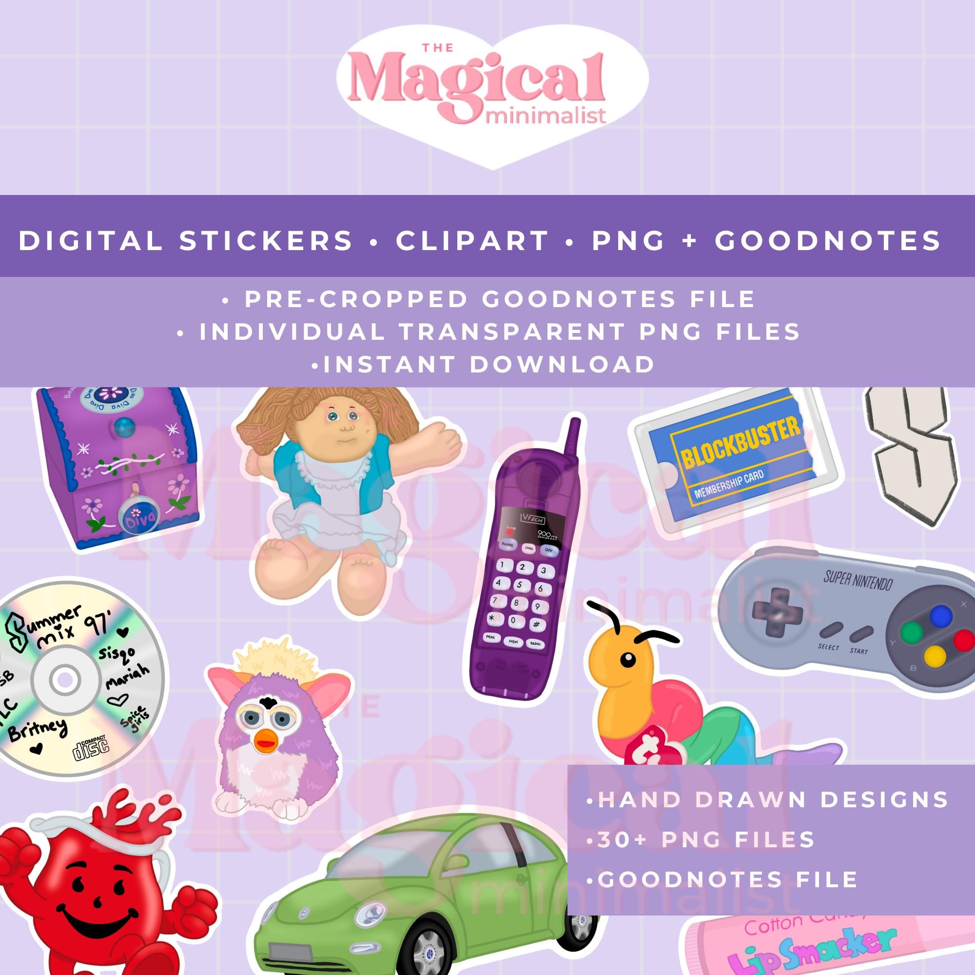 90s Nostalgia Digital Stickers: Millennial Clipart Bundle (PNG ...