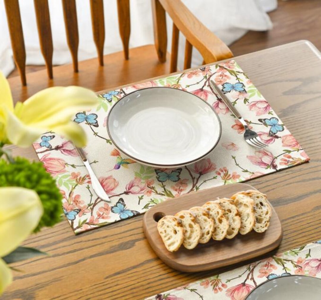 Flowers Bird Butterfly Spring Placemats Set of 4, 12 X 18 Inch Seasonal ...