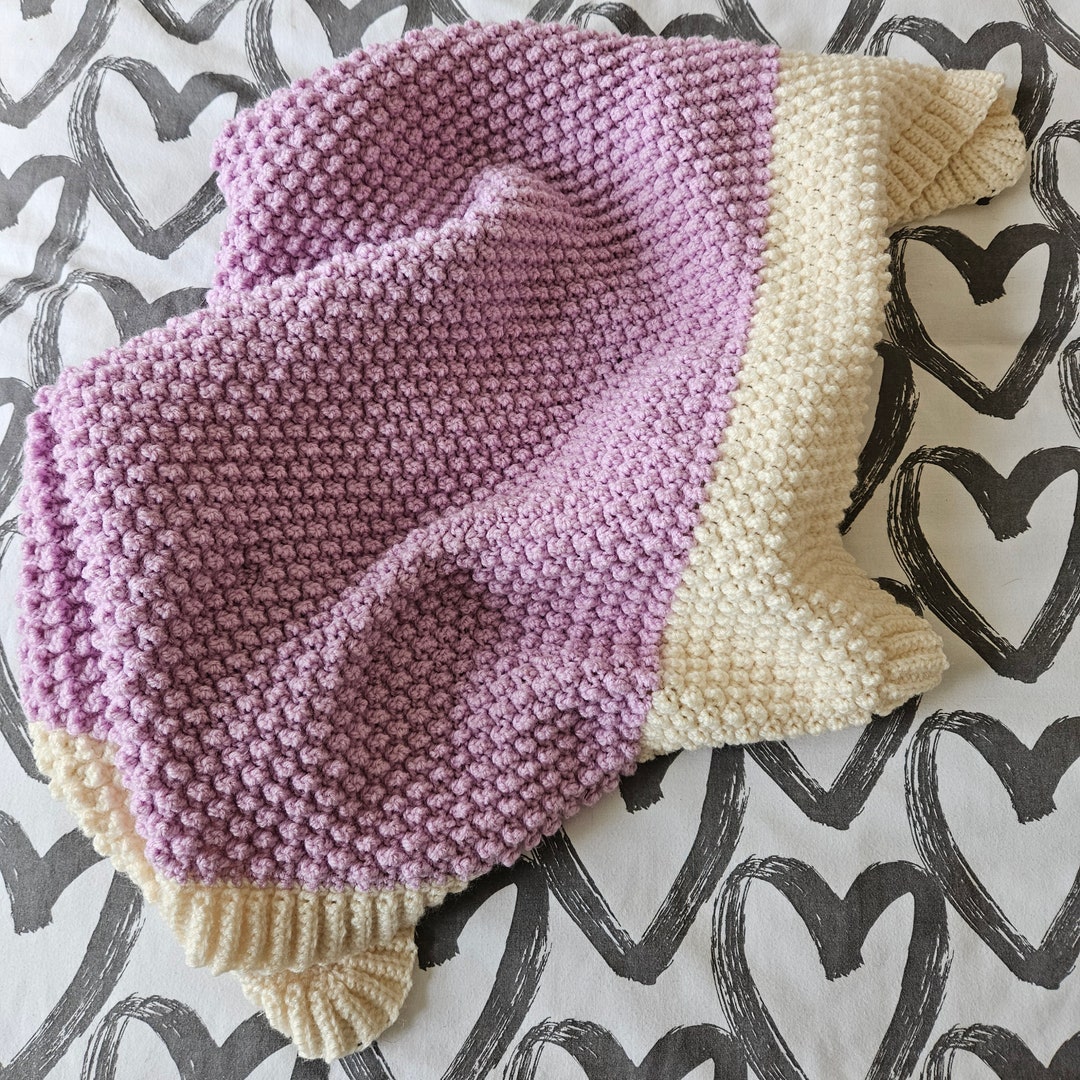 Lilac and Cream Colour Block Crochet Baby Blanket - Etsy