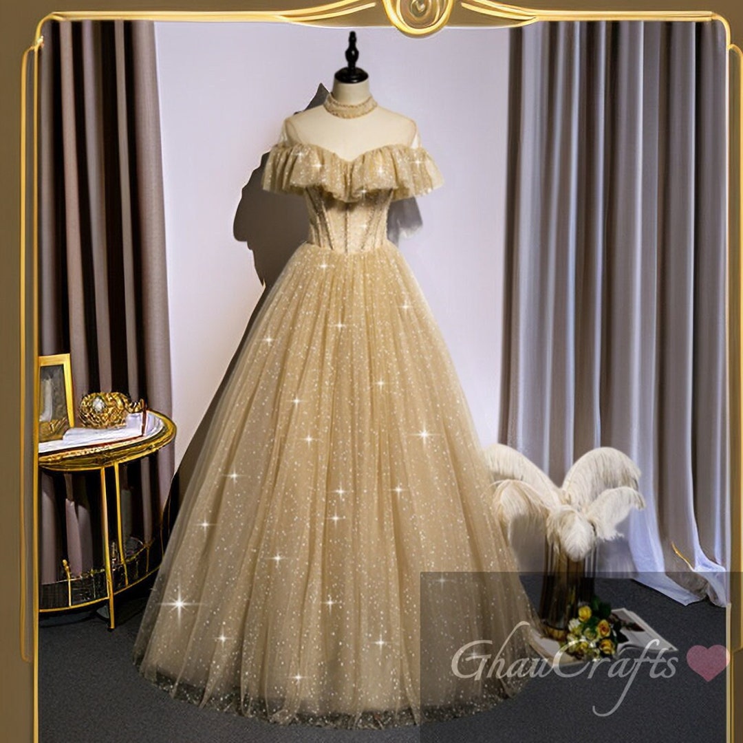 Champagne Sparkly Women Dress, Glitter Wedding Dress, Prom Women Dress ...