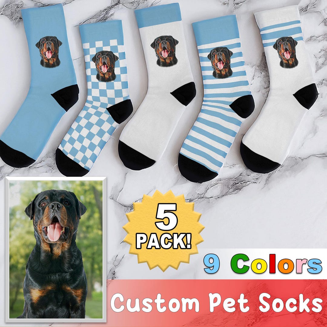Custom Dog Socks, 5 Pack, Personalized Dog Face Socks, Custom Photo Dog ...