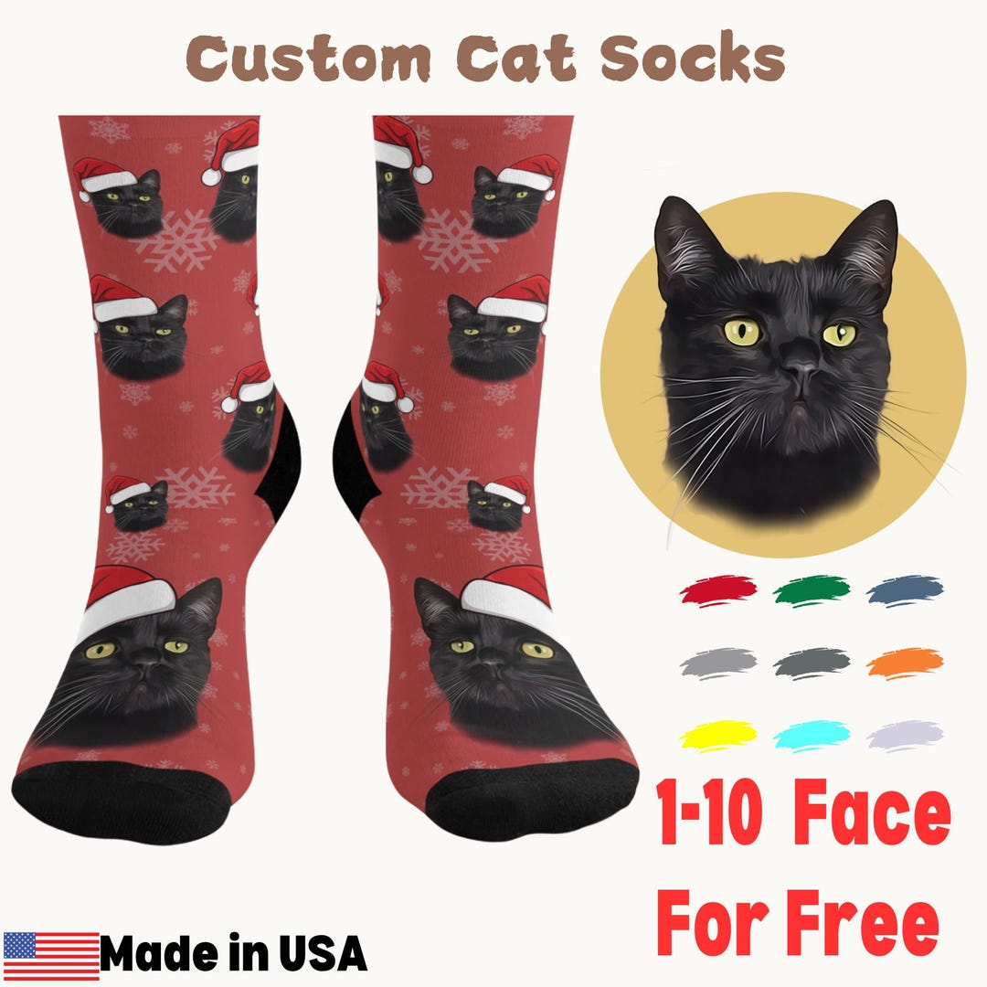 Custom Cat Socks, Personalized Cat Face Christmas Socks, Custom Photo ...