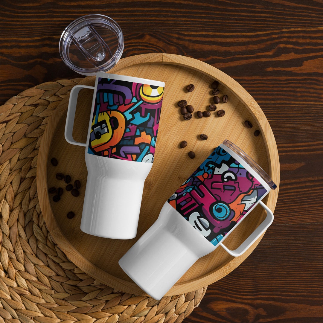 Graffiti Art Travel Mug With a Handle, Urban Travel Cup, Street Art ...