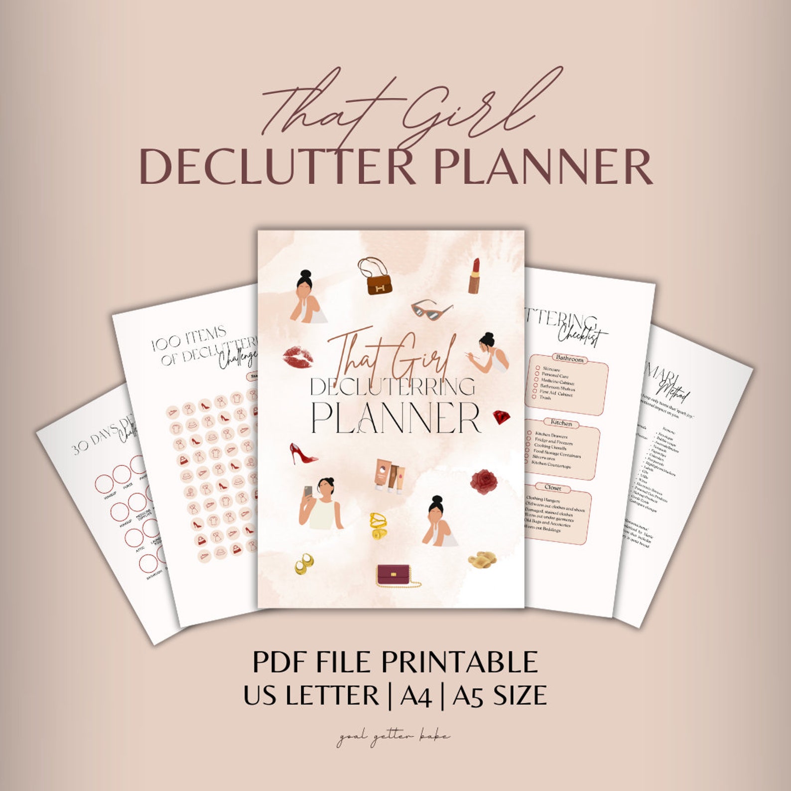 Declutter Planner Minimalist That Girl Checklist Cleaning Schedule 30 ...