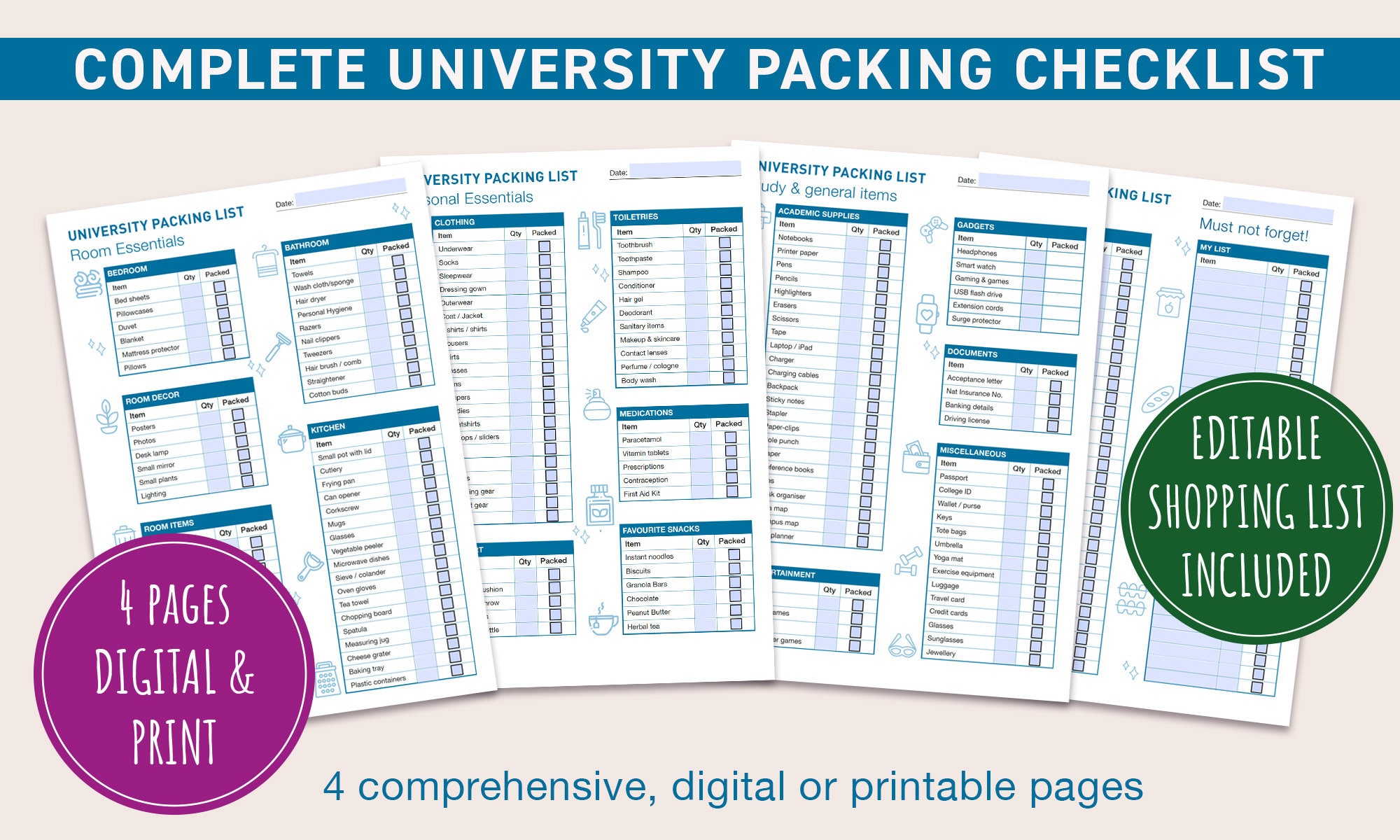 Complete University Packing List - Etsy