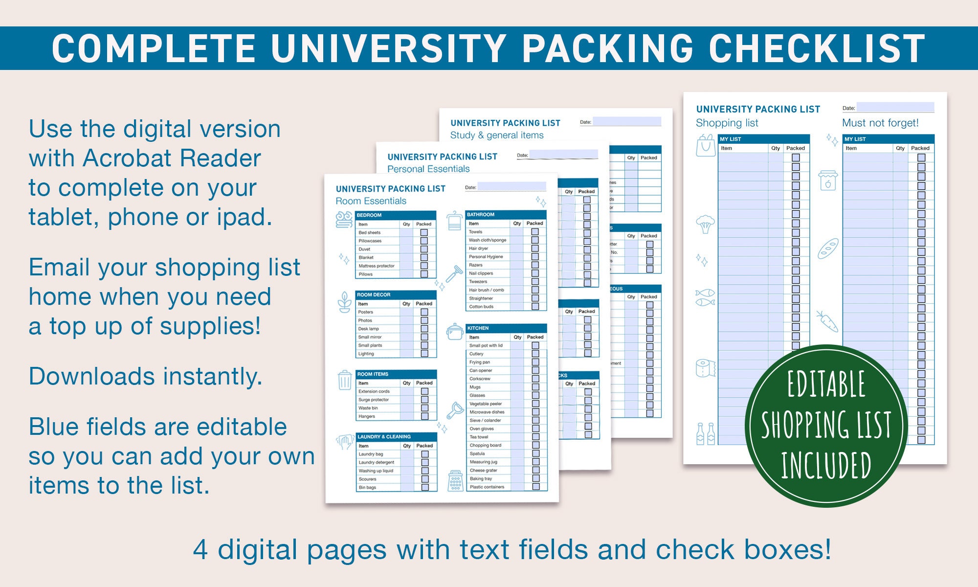 Complete University Packing List - Etsy