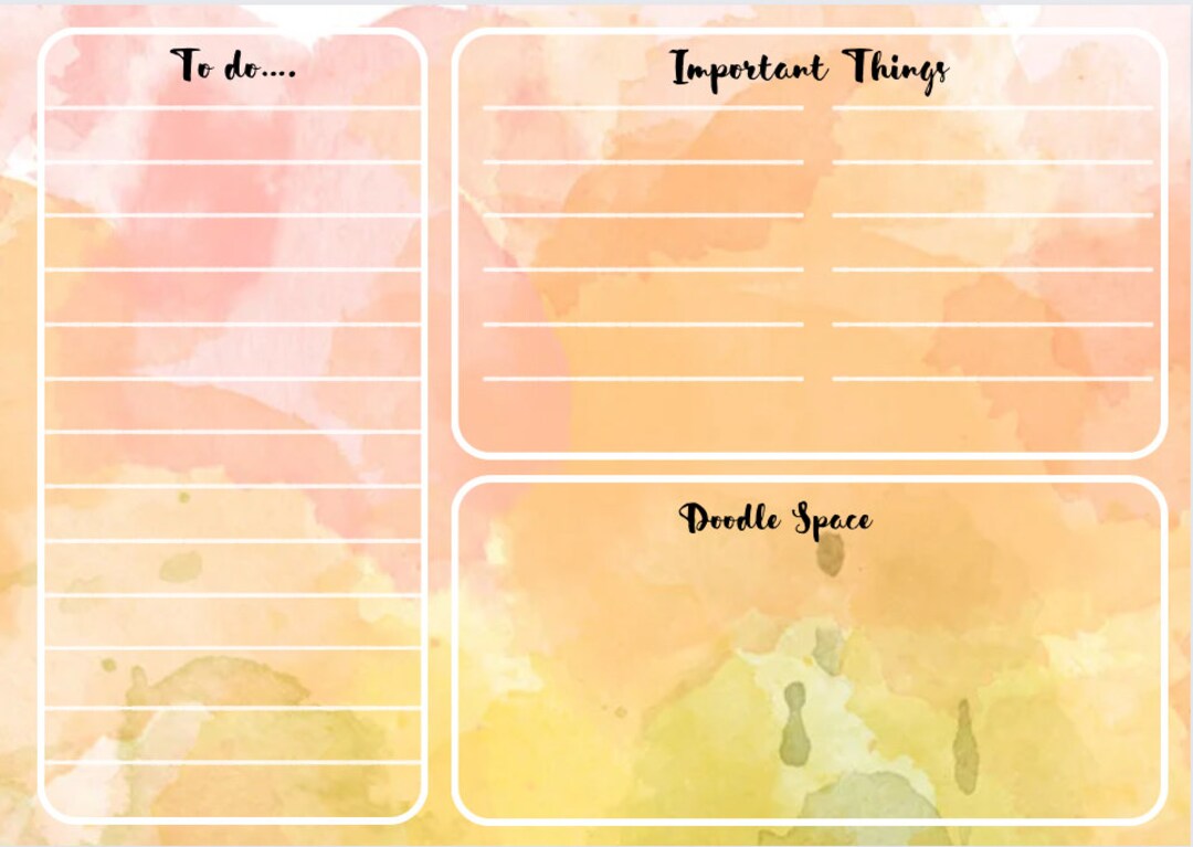 Desk Notebook Page to Do List Doodle Pad Digital Download Red Orange - Etsy