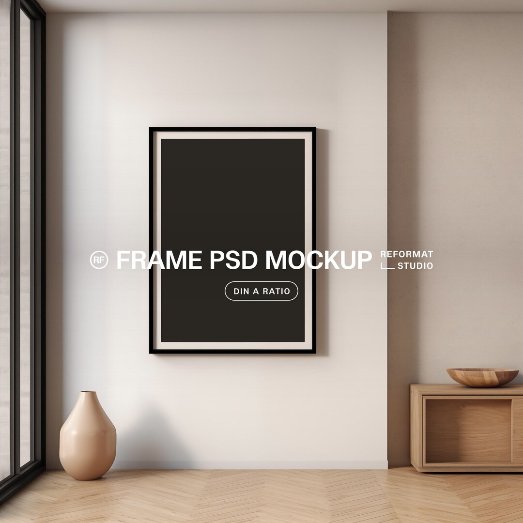 One Frame Mockup A0 | Vertical Frame Mockup Photoshop | Wood Frame PSD ...