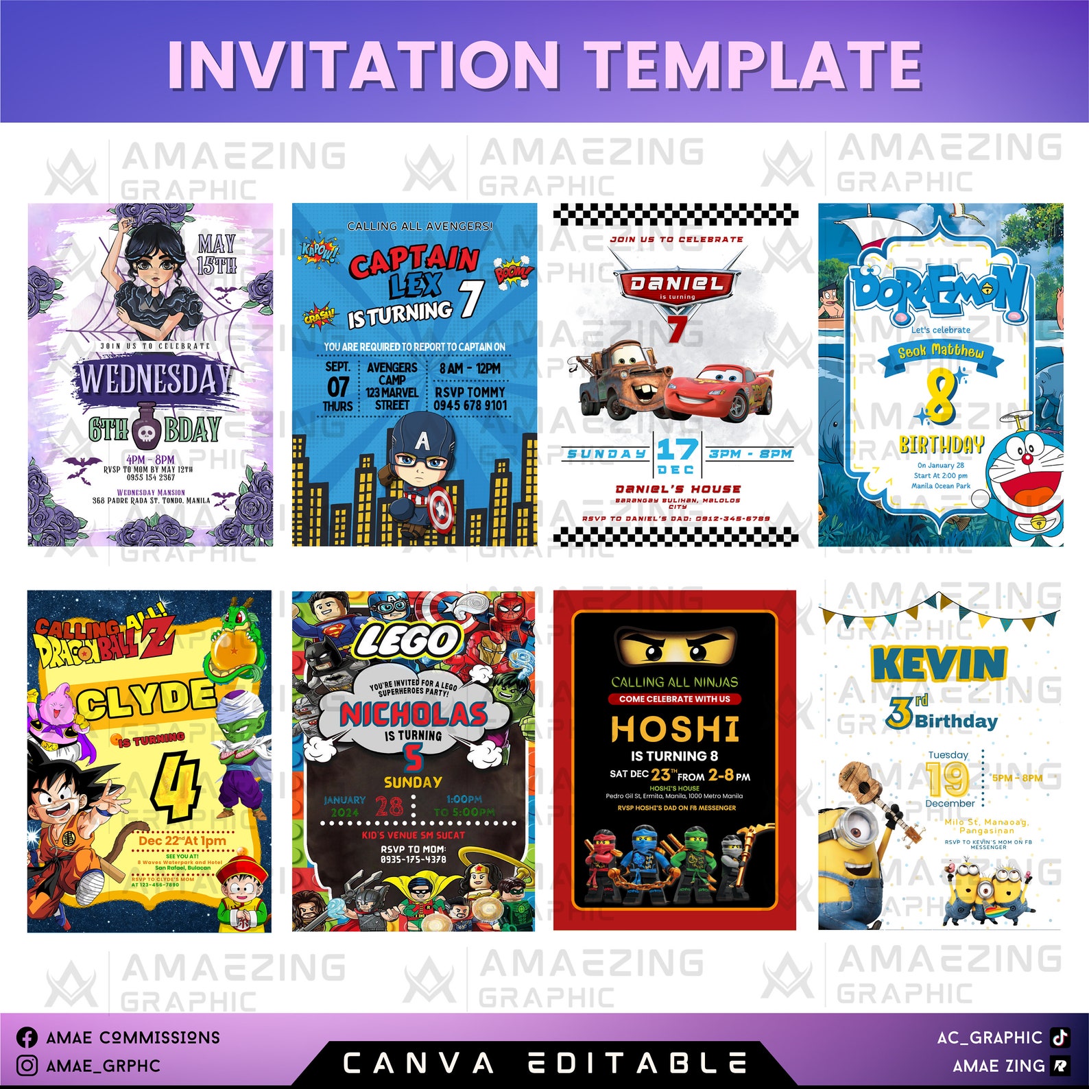 Editable Birthday Bundle: Invitation, Chip Bag, Calendar (canva ...
