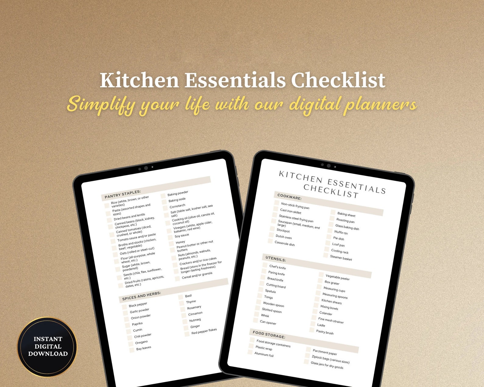 Kitchen Essentials Checklist, Printable Kitchen Inventory, Pantry ...