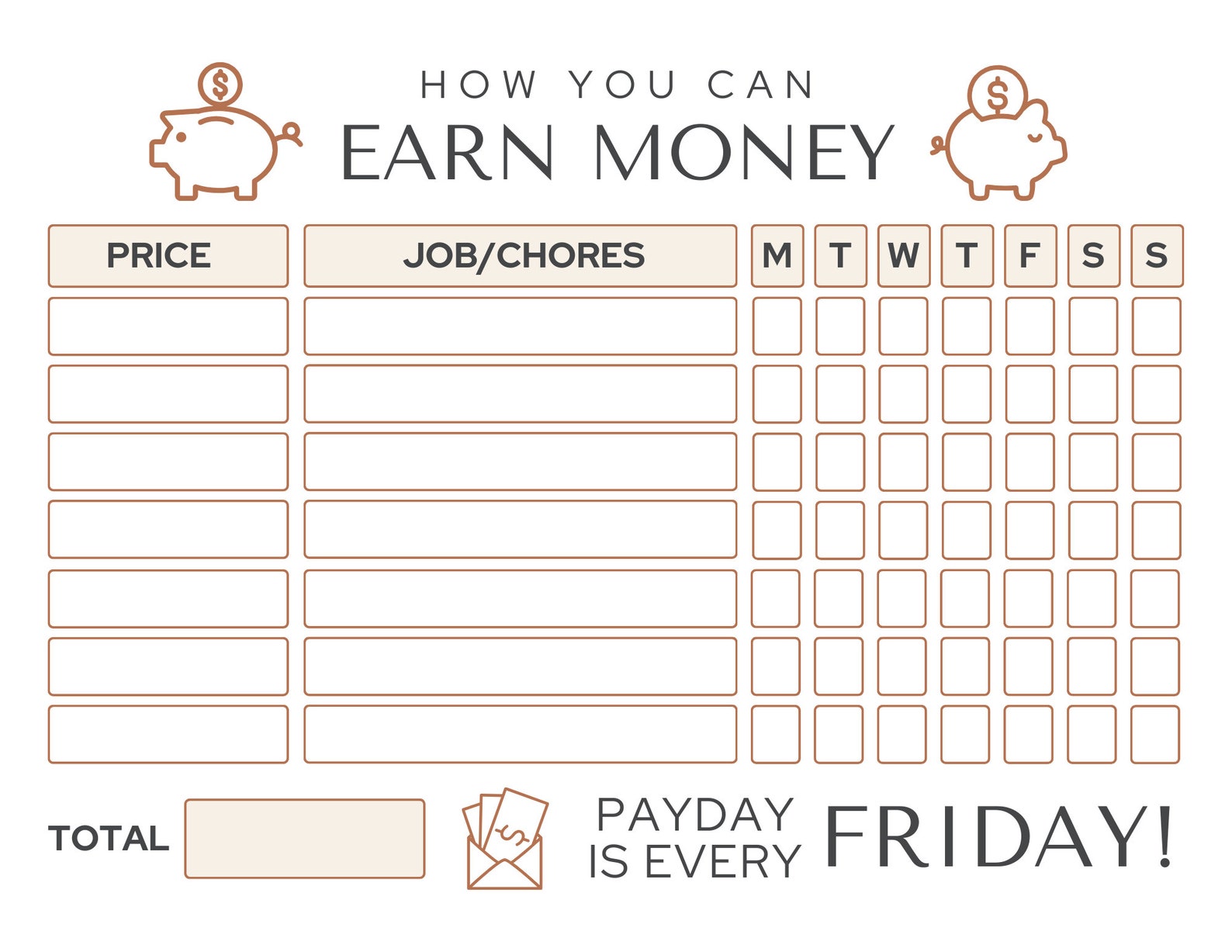 Money Template, How to Earn Money Chart, Editable Chore Chart for Kids ...