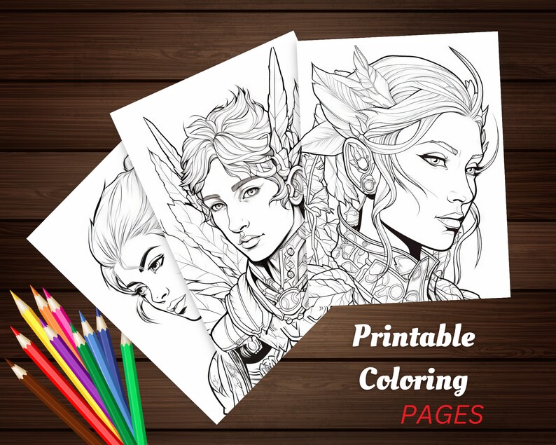 Elf Coloring Pages, Anime Coloring Book, Digital Coloring Book, Fantasy ...