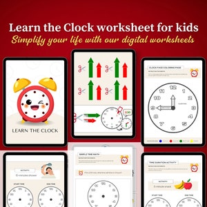 Clock Learning Activity, Digital Worksheet for Kids, Editable Canva ...
