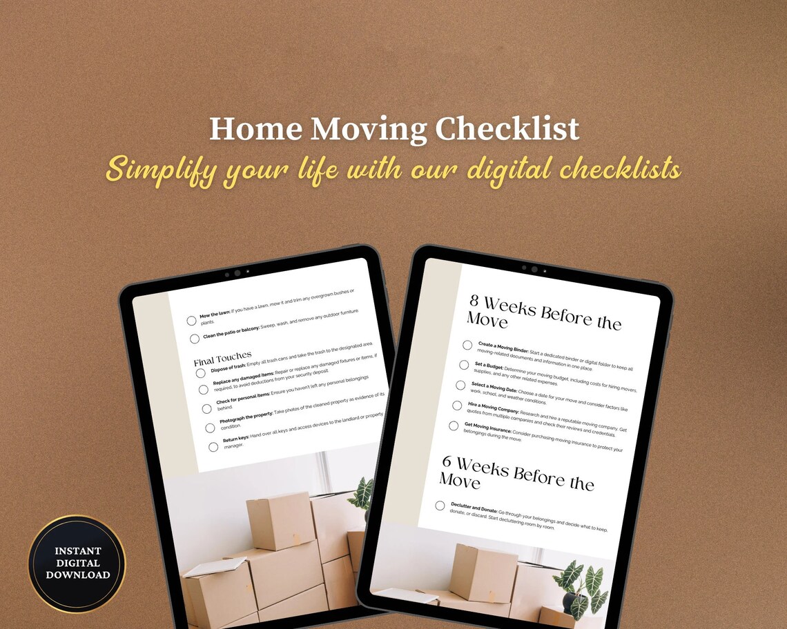 Moving Home Checklist, Digital Schedule Template, Editable Canva ...